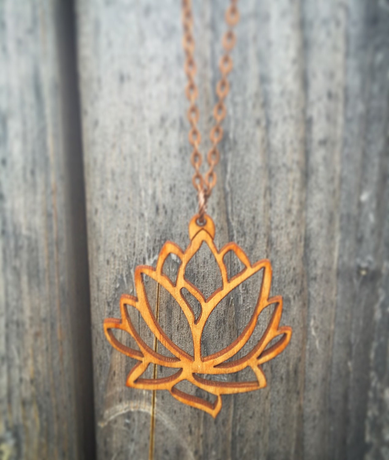 Wood Lotus Flower Chain Necklace