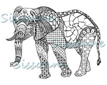 Zentangle Inspired Elephant Doodle Coloring Page - Instant Download PDF ...