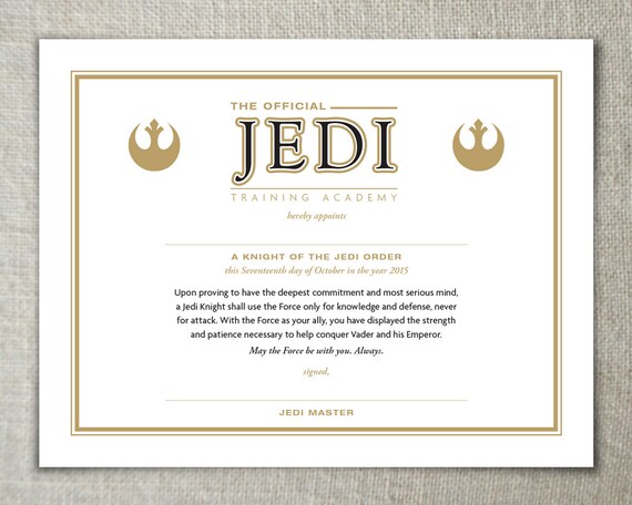 Jedi Training Academy Certificate