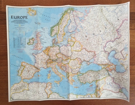 Europe Map Poster 1990's vintage by National Geographic