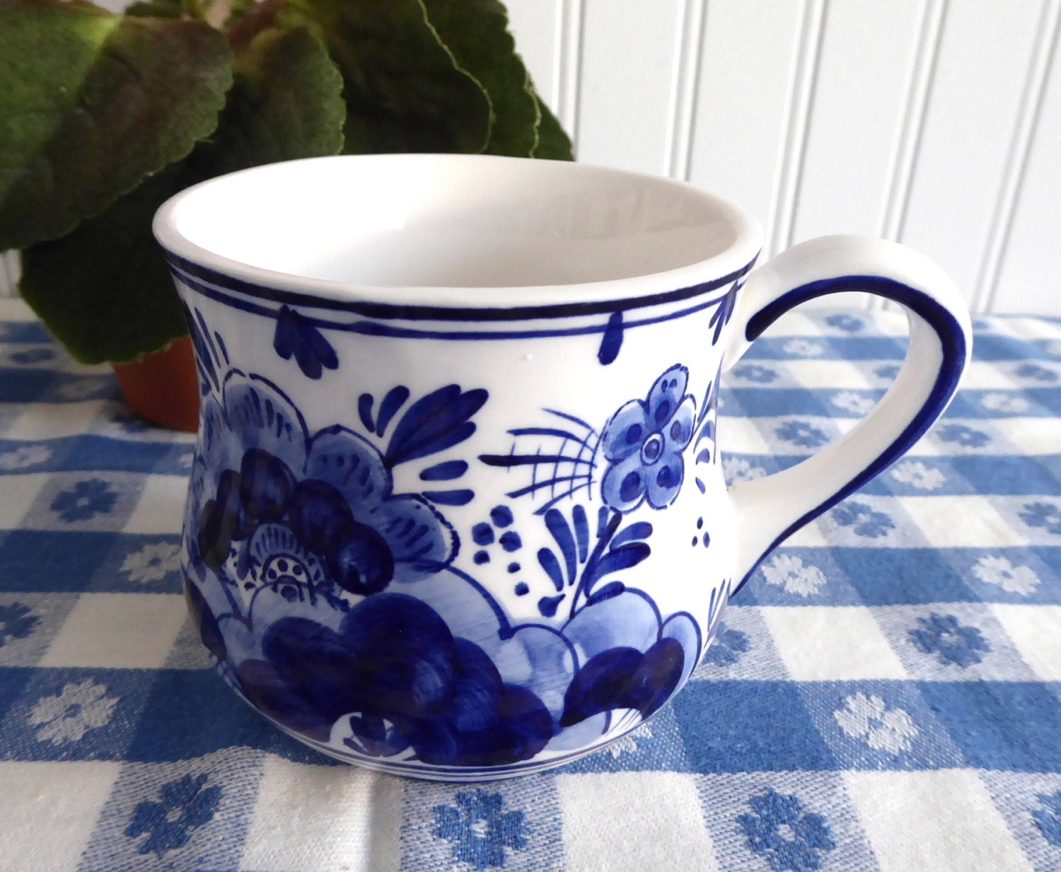 Delft Mug 1984 Blue And White Floral JOA Holland Hand Painted