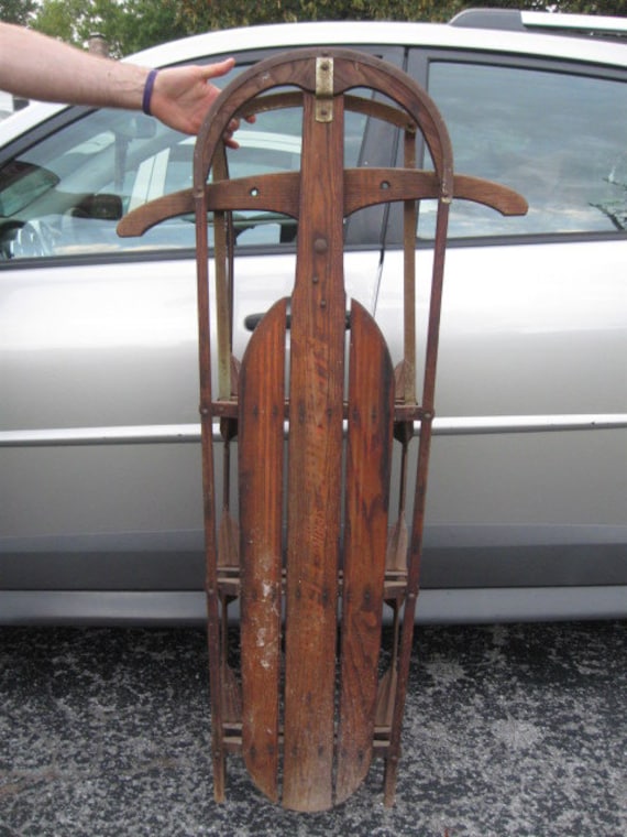 Vintage Wood Sled has Springs 1950's snow sled man