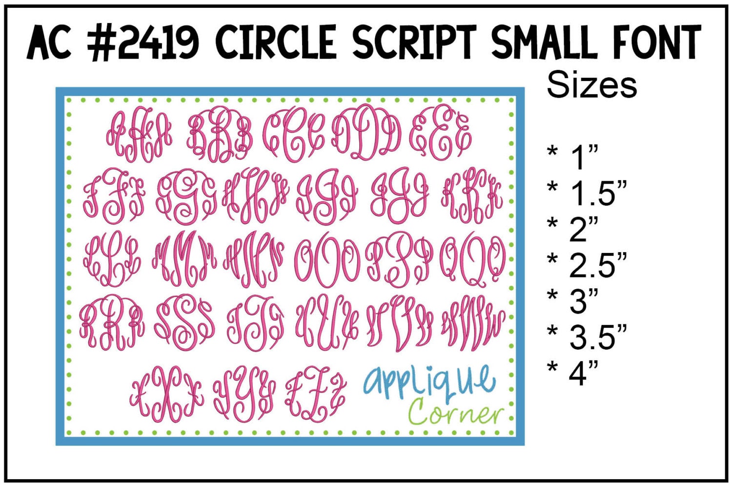 INSTANT DOWLOAD 2419 Circle Script Monogram Font SMALL bx dst