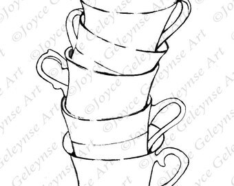 Stacked Tea Cups Coloring Pages Sketch Coloring Page