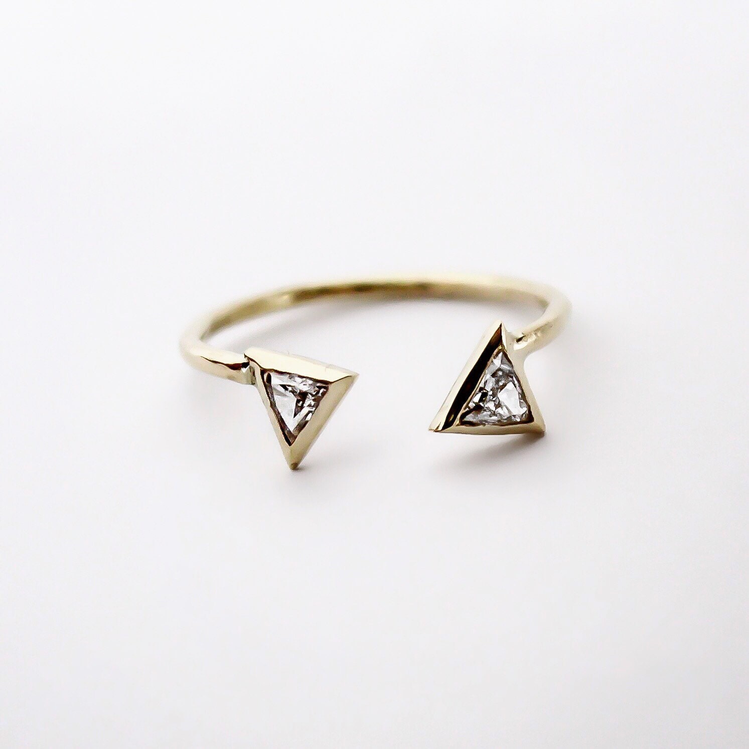 Unique 14k Gold Triangle Cut Diamond Cuff Ring