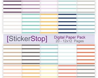 Striped Digital Paper Set in 28 Rainbow Colors Instant