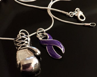 Violet Purple Ribbon Necklace Clear by RockYourCauseJewelry