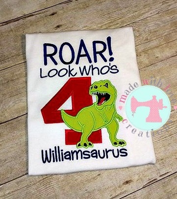 ROAR Look Who's 4 Dinosaur Birthday Shirt-Dinosaur