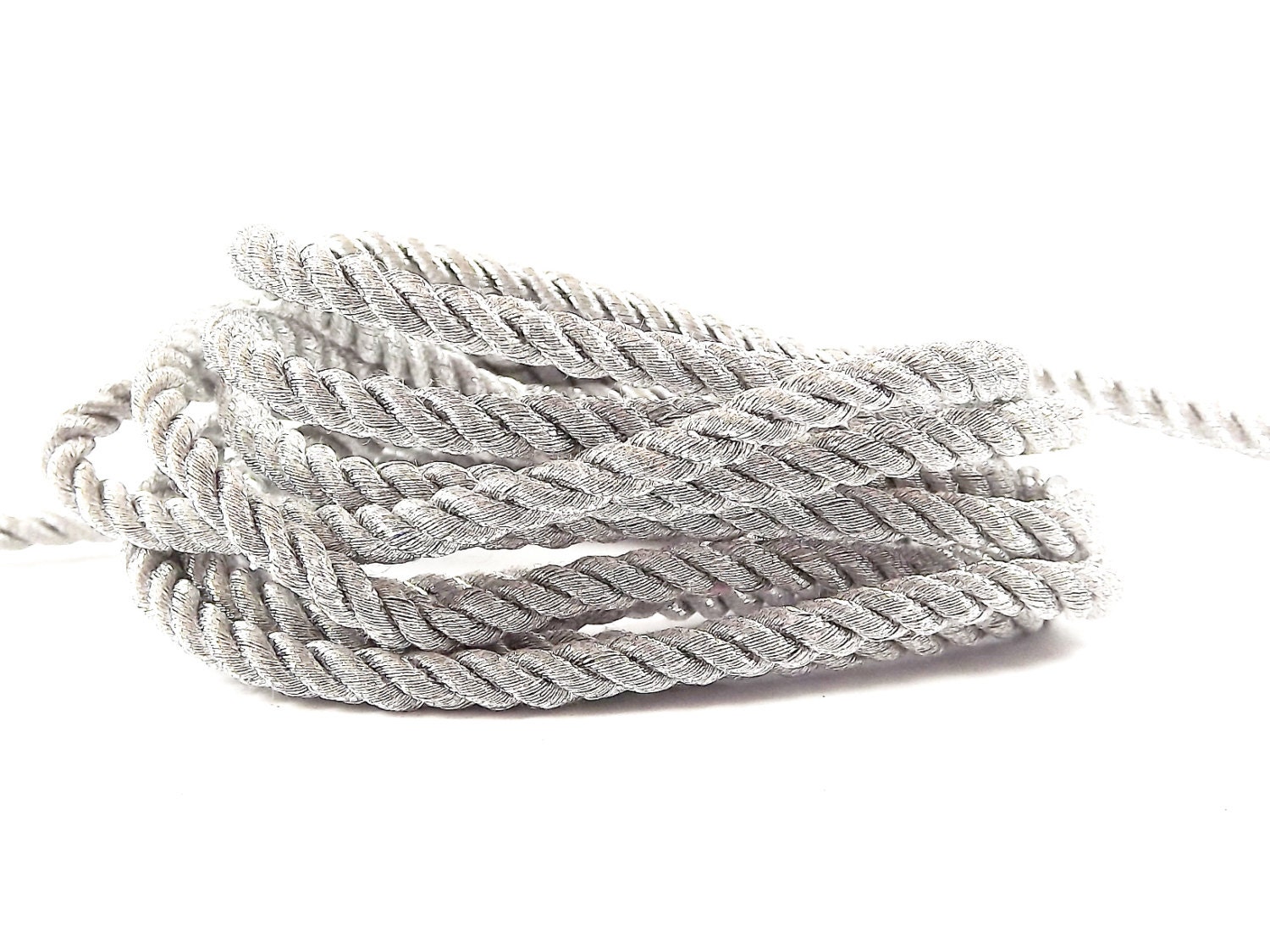 3.5mm Metallic Silver Twisted Rayon Satin Rope Silk Braid Cord