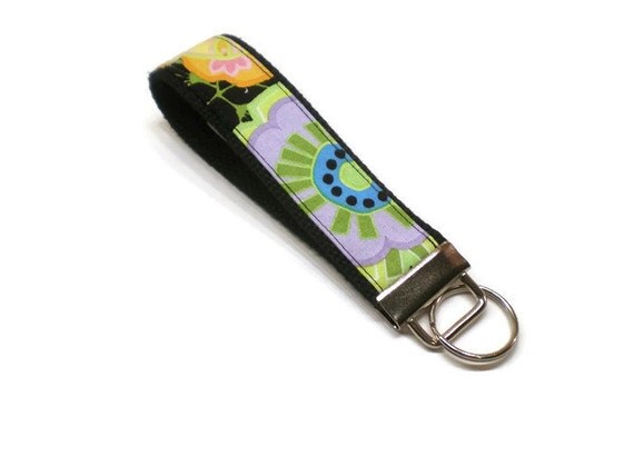 Flowers wrist key fob keychain wristlet. Colorful floral