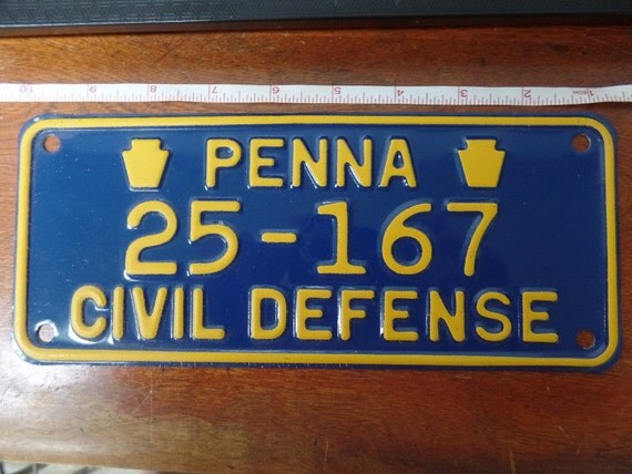 Pennsylvania Civil Defense License Plate 25-167 1960's
