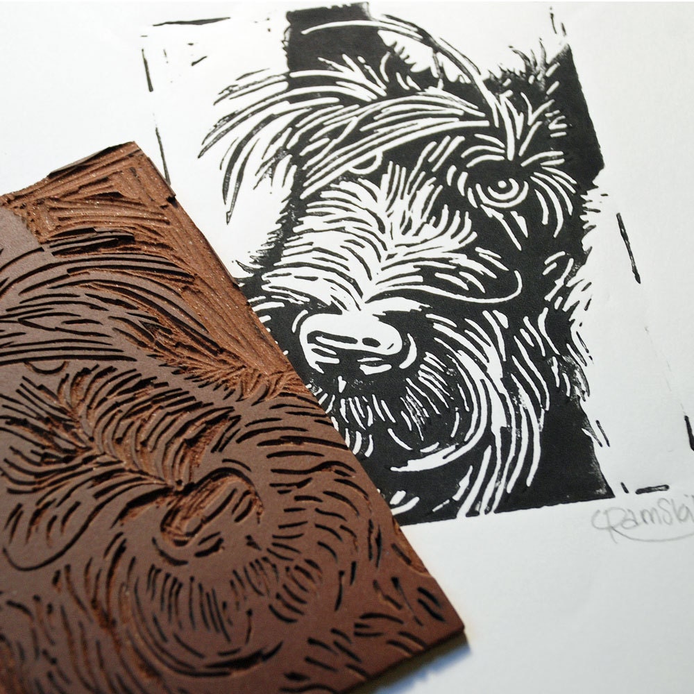 Scottie Dog Linocut Original hand-pulled Relief Print