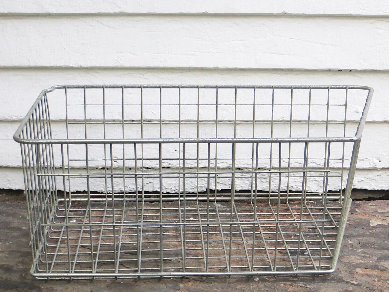 large wire crate ~ unique angled shape ~ vintage wire storage basket ...