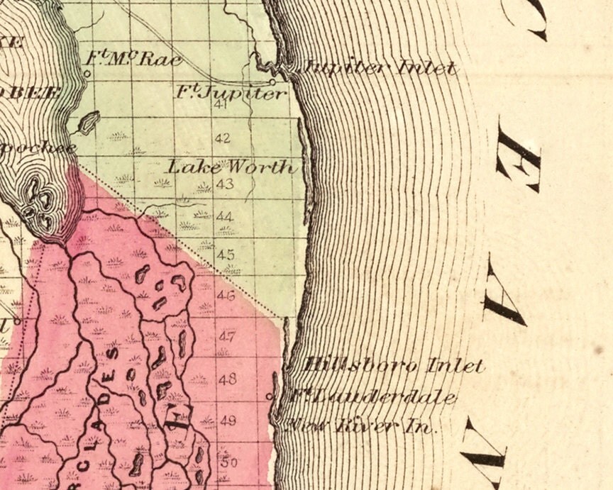 19th Century Map of Florida Florida Map Print by WayneOxfordPrints