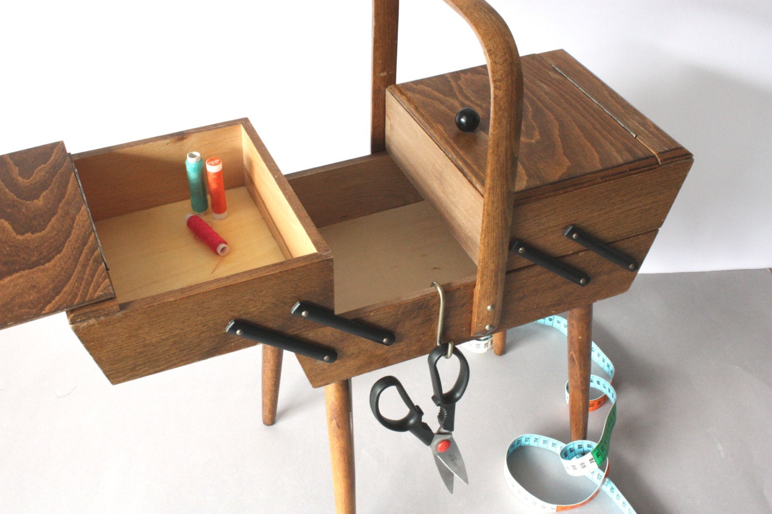 Smaller sewing box wooden, tailors storage box wood, Germany Vintage ...