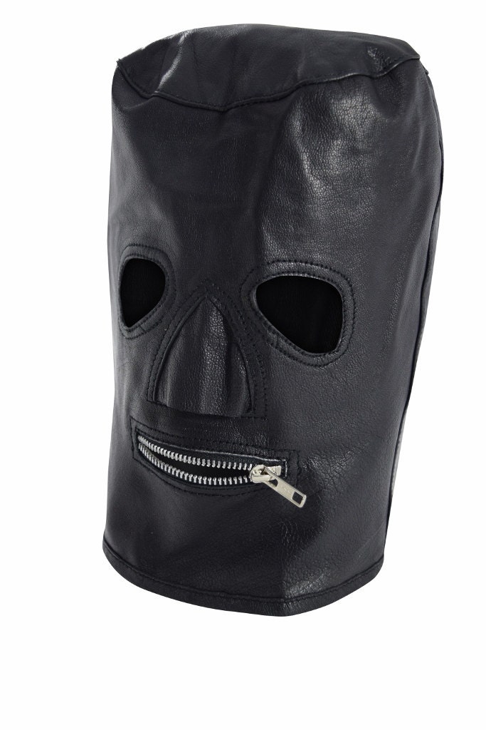 Sensory Deprivation Leather Mask with Zipper Bondage BDSM