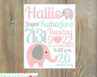 Birth stat elephant | Etsy