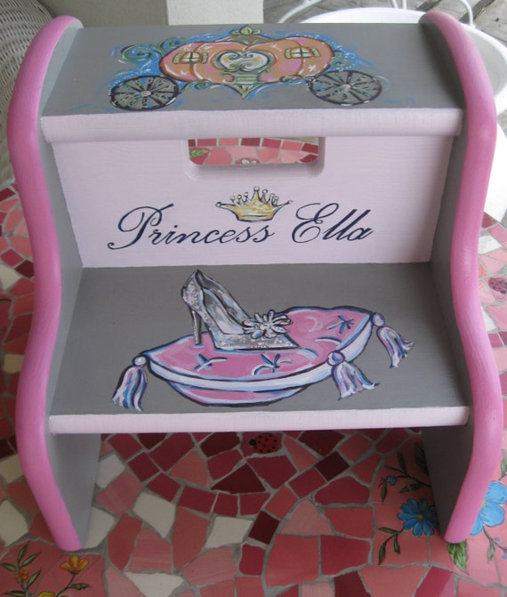 Girls Hand Painted Princess Step Stool Personalized Kid's