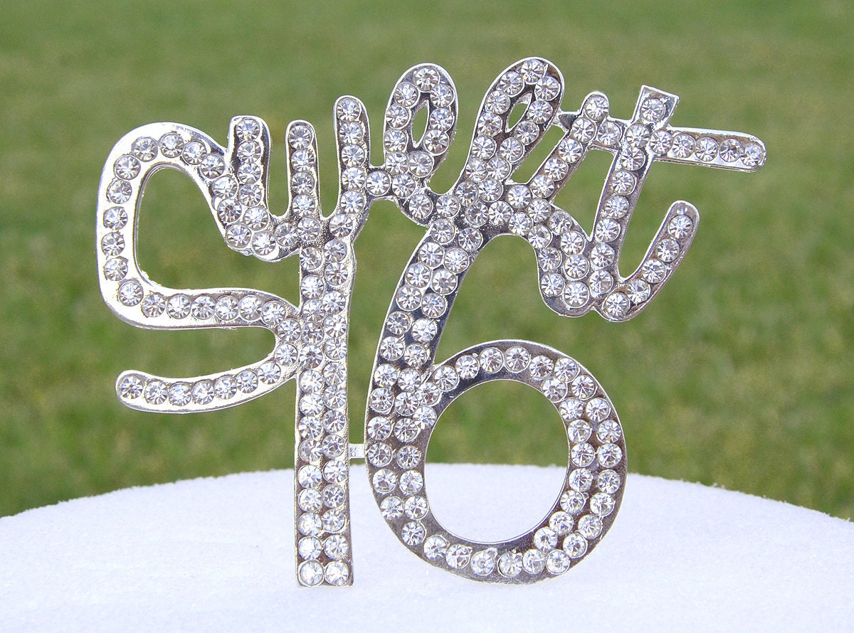 Sweet 16 Cake Topper Crystal Rhinestone Silver Sweet Sixteen