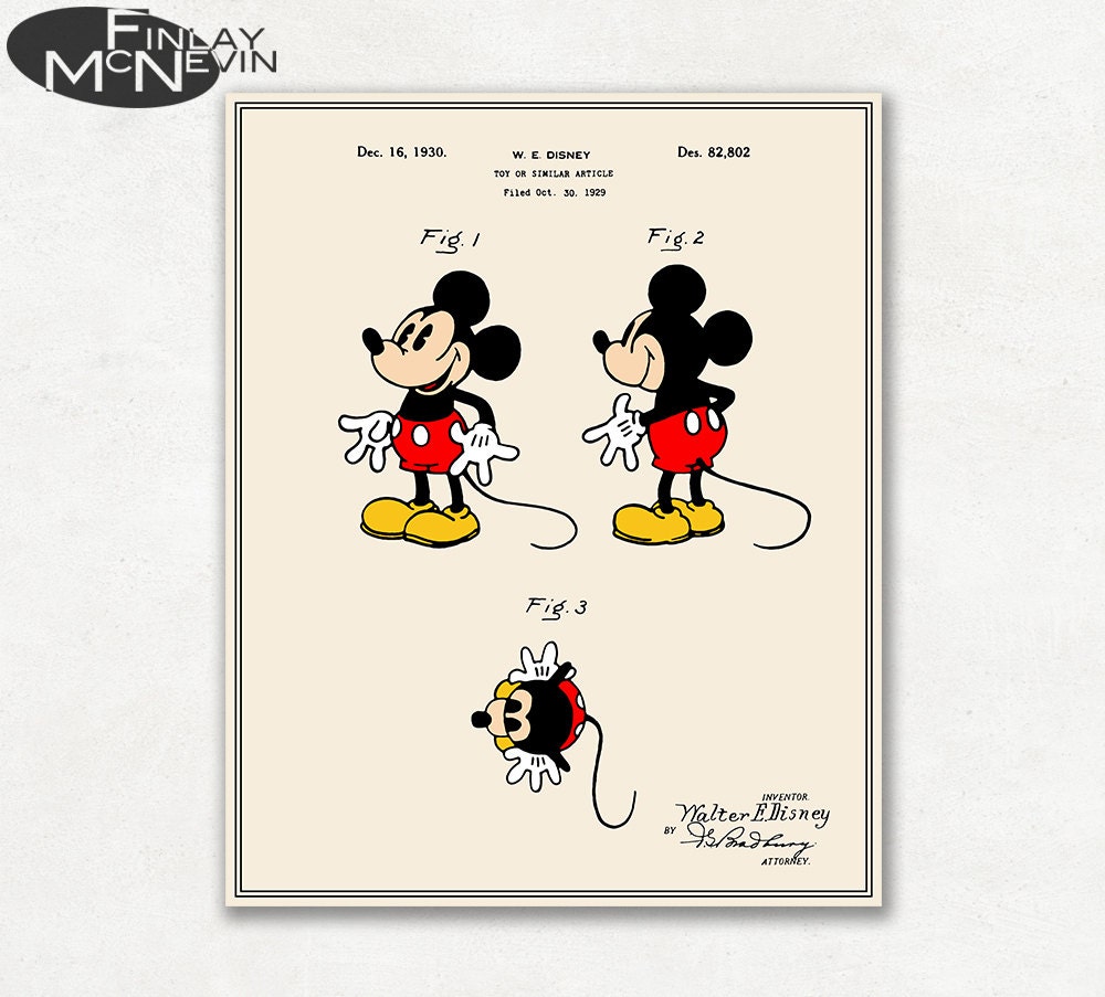 MICKEY MOUSE Patent Vintage Fine Art Print Poster