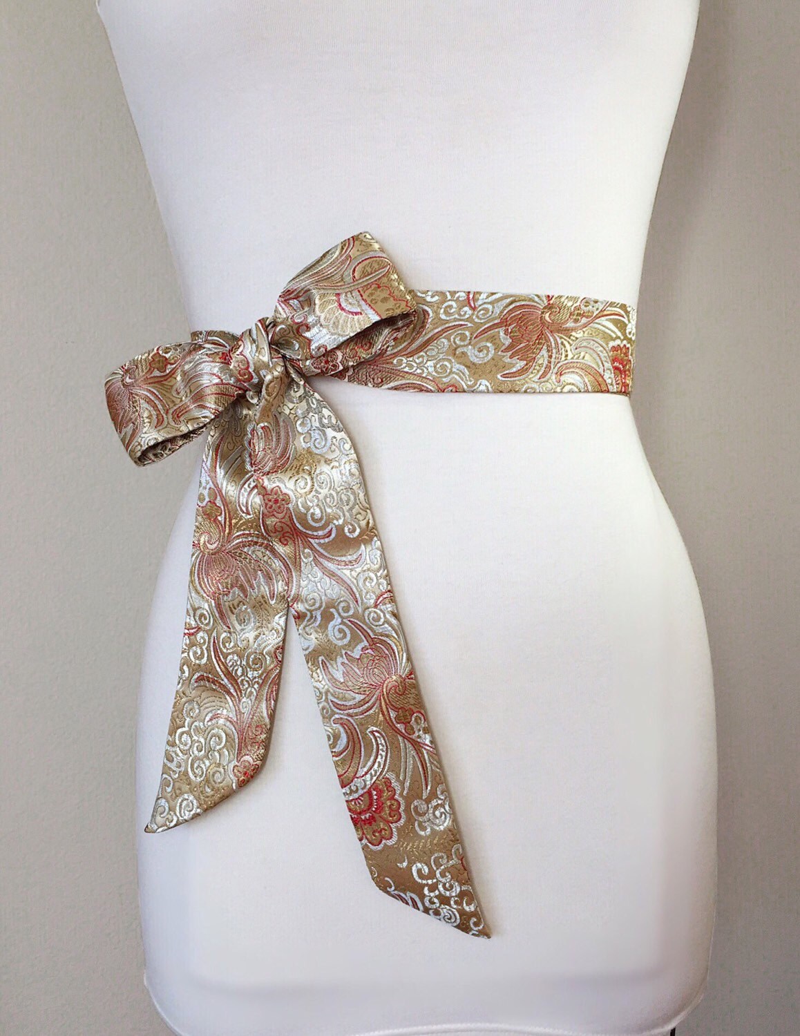 Pale Gold Sash in Chinese Brocade Gold Satin Sash Floral