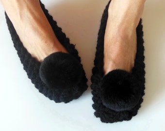 Pom pom slippers | Etsy