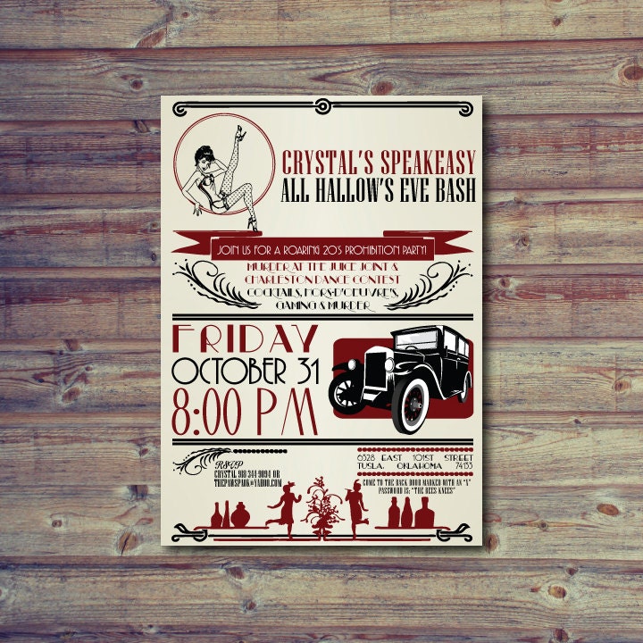 1920's Theme Party Invitation Vintage Prohibition