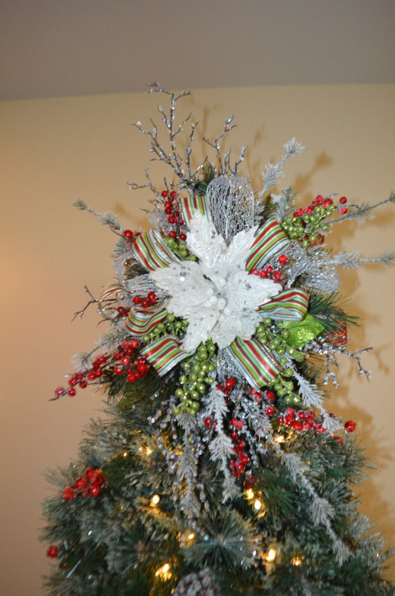 Items similar to Tree Topper, Poinsettia Tree Topper, Christmas Tree ...