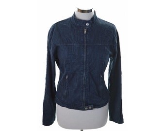 Items similar to Upcycled Denim Jacket - Blue - Paris Gargoyle Photo ...