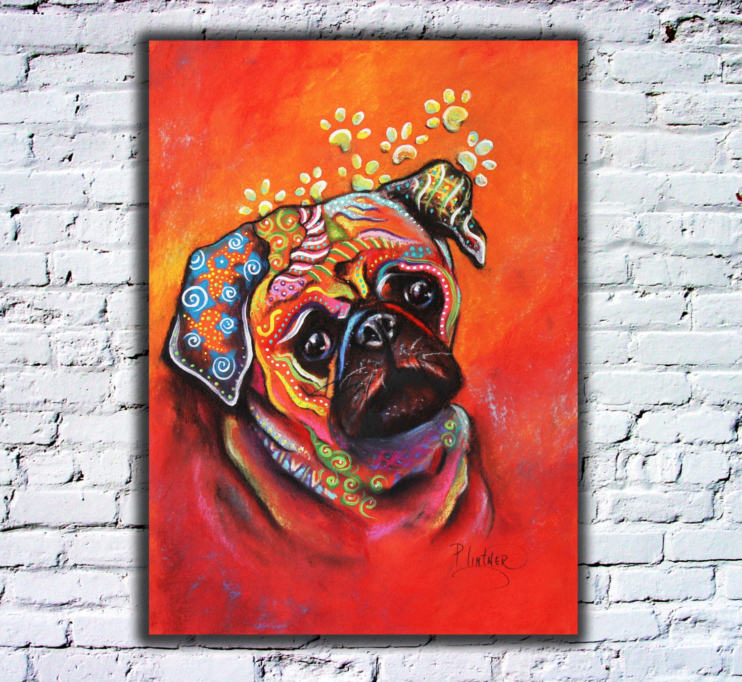Pug Art Print Pug Wall Art Pug Decor Dog Art by PatLintnerFineArt