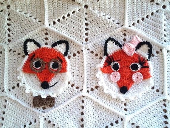 Fox baby blanket crochet pattern. Fox family stroller blanket