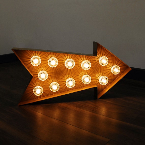 75cm Large Gold Metal Light Up Arrow Sign