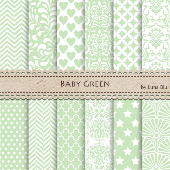Baby Green Digital Paper: Baby Green Patterns by Lunabludesign