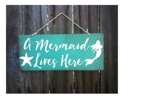 mermaid decor, mermaid sign, mermaid lives here, beach sign, beach ...
