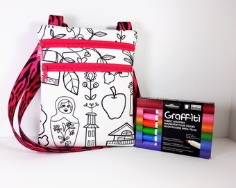 Color Me Bag Messenger Bag Coloring Bag Kids by CitySewist
