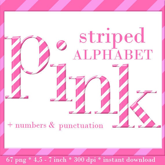 Pink and white striped digital alphabet clipart with by LucyPlanet
