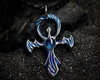 14k solid white gold diamond ankh pendant. ankh cross diamond