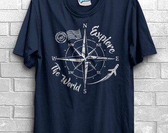Womens Grey Tshirt Compass Tshirt Travel Shirt Womens