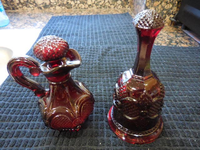 Vintage Avon Cape Cod Cruet Set, Avon Cruet & Table Bell, Scarlet Glass ...