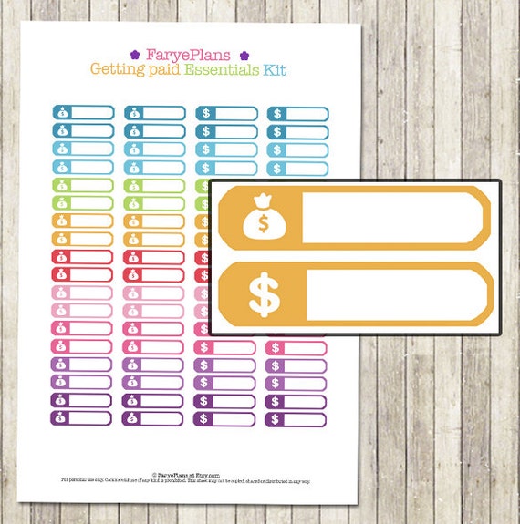 Dollar / money icon labels printable planner stickers for Erin