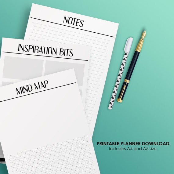 Notes Mind Map Inspiration Planner Set Printable A4/A5
