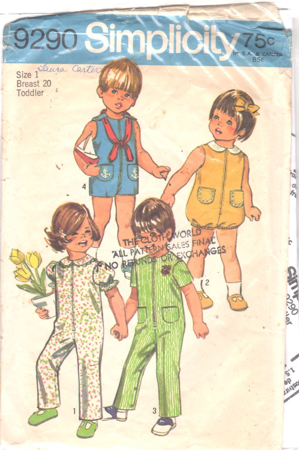 Simplicity 9290 1970s Toddlers Zip Front Jumpsuit by mbchills