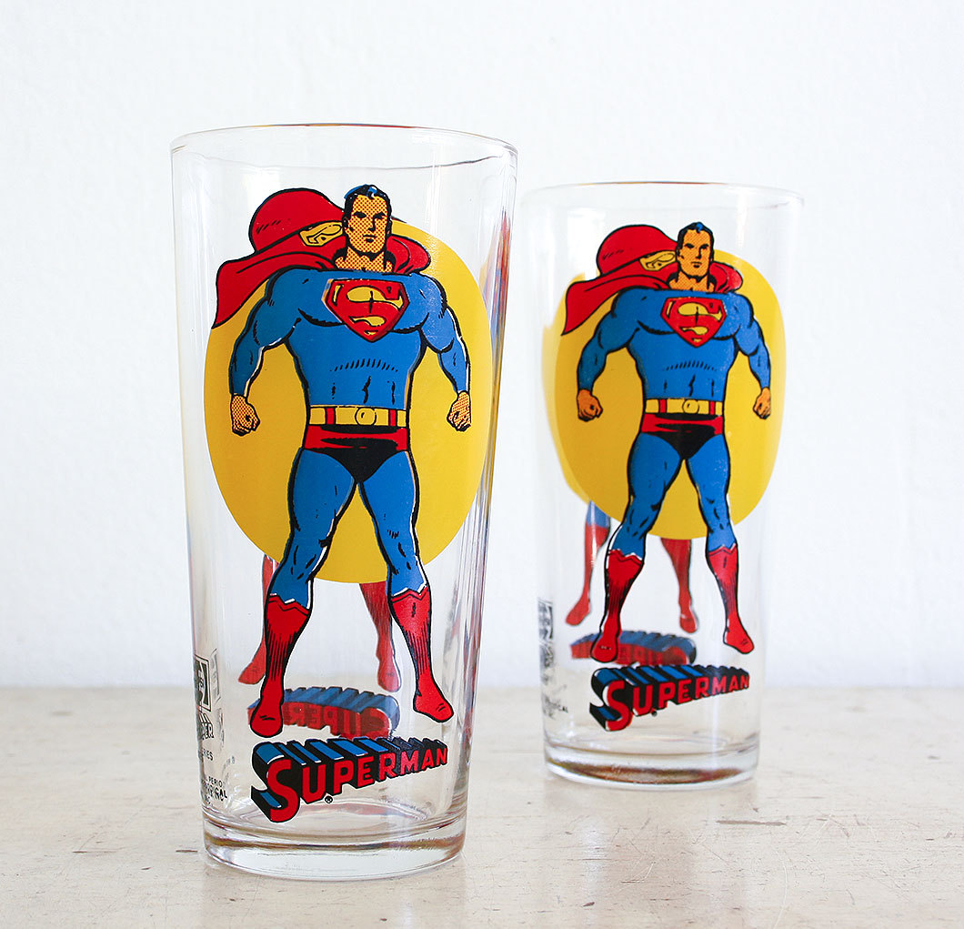 2 Vintage Superman Drinking Glasses / 1976 Pepsi by RobertaGrove