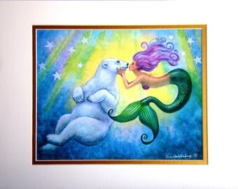 MERMAID Art blue hair spiritual Print Poster of mermaids