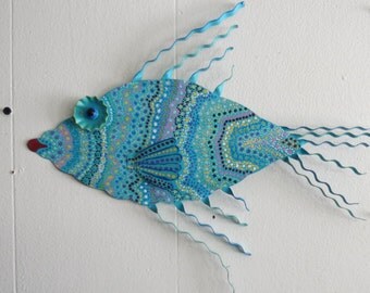 Fun Whimsy Metal Painted Fish wall Art by GlancesBackVintage