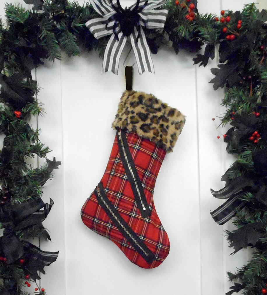 Punk Christmas Stocking Red and Black Plaid Bondage Pants