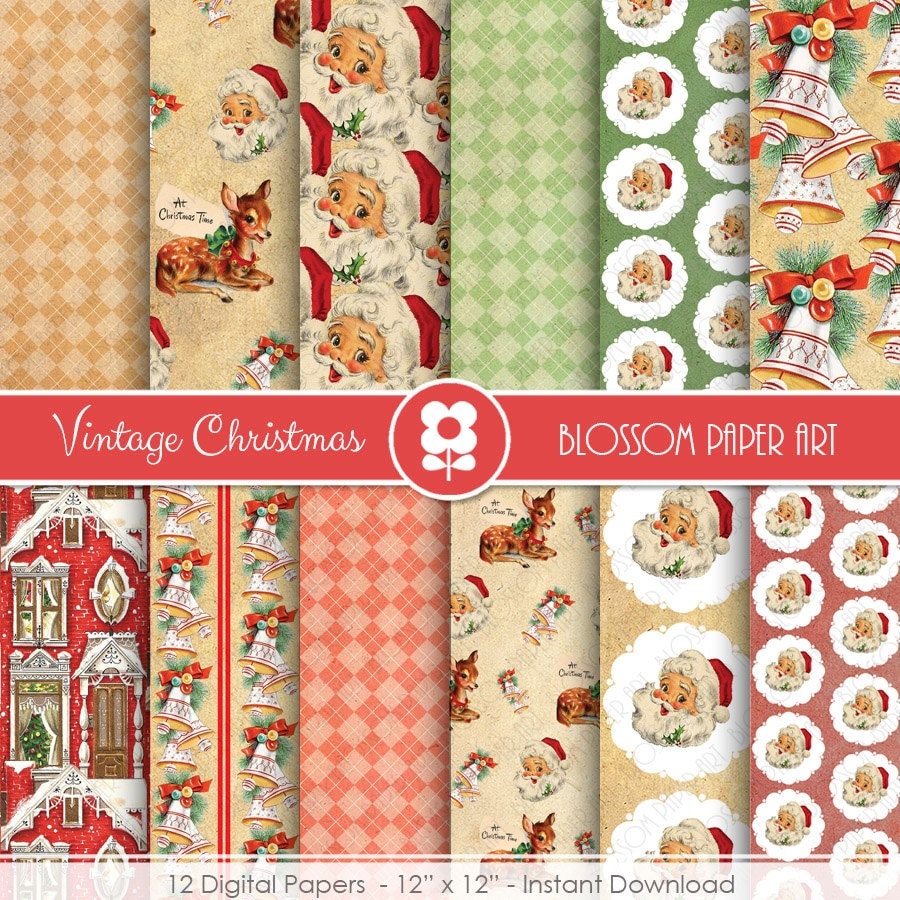 Christmas Digital Paper Vintage Christmas Digital Paper Pack
