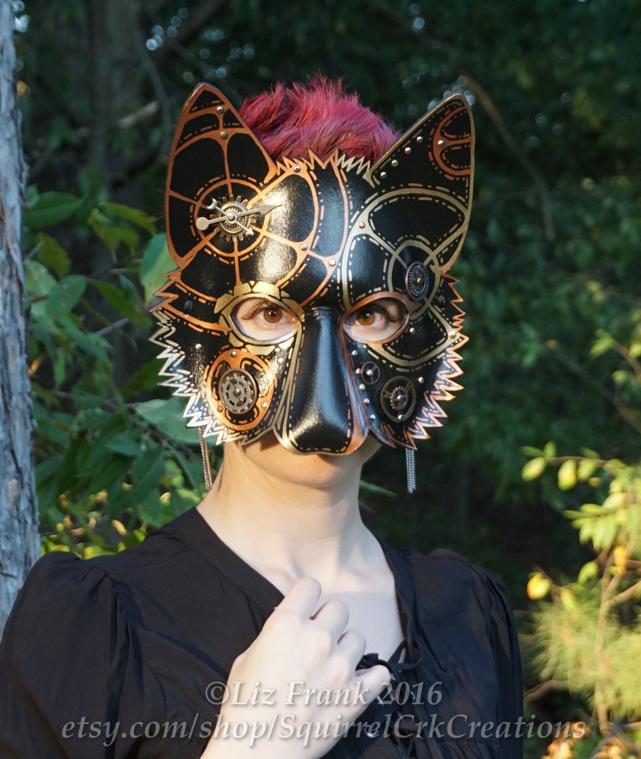 Black Gold and Copper Steampunk Leather Wolf Mask Leather