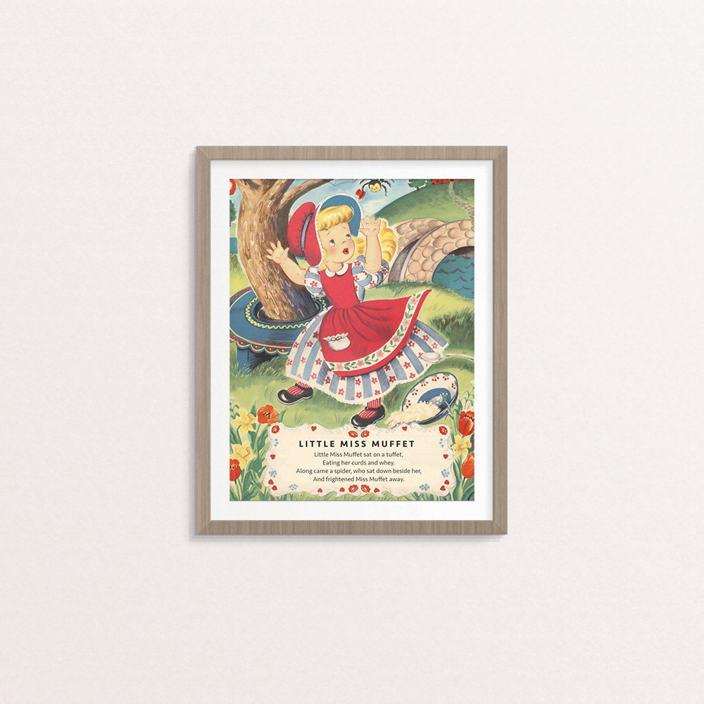 Digital Little Miss Muffet Nursery rhyme poster / 8 by
