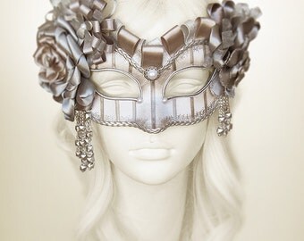 Silver Satin Masquerade Mask - Venetian Style Masquerade Ball Mask With ...